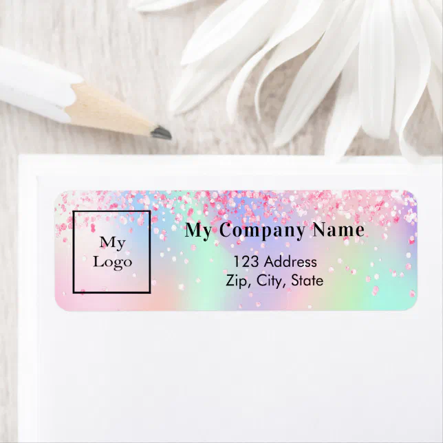 Blush pink glitter business logo return address label | Zazzle