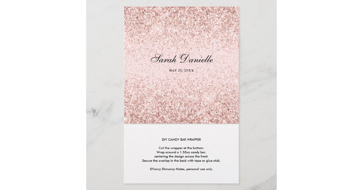 Blush Pink Glitter Confetti Candy Bar Wrapper | Zazzle