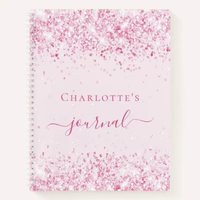 Blush pink glitter name script journal girl | Zazzle