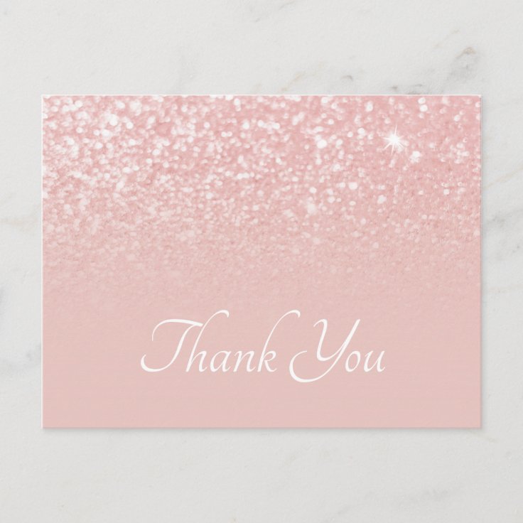 Blush Pink Glitter Ombre Thank You Postcard | Zazzle