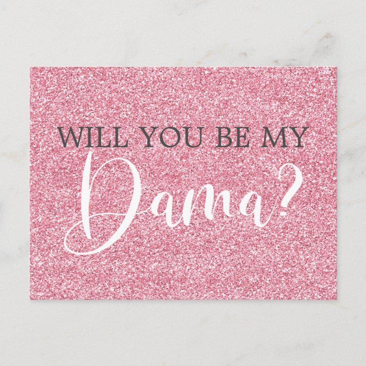 Blush Pink Glitter Quinceanera Dama Proposal Invitation Postcard | Zazzle