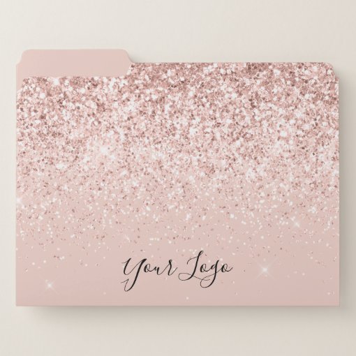 Blush Pink Glitter Your Logo Office File Folders | Zazzle