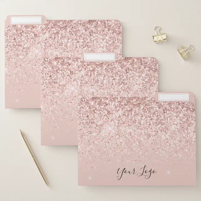 Blush Pink Glitter Your Logo Office File Folders | Zazzle