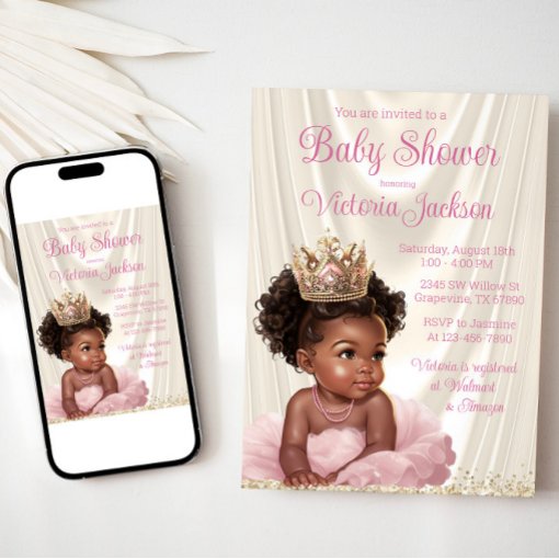 Blush Pink Gold African Princess Baby Shower Invitation | Zazzle