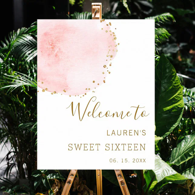 Blush Pink Gold Dots Sweet Sixteen Welcome Poster | Zazzle