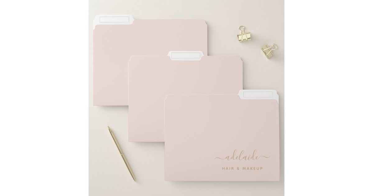 Blush Pink Gold Elegant Hair Stylist Makeup Artist File Folder | Zazzle