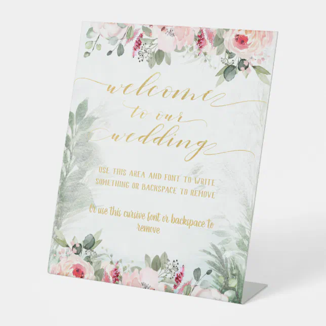 Blush Pink & Gold Fancy Font Calligraphy Welcome Pedestal Sign | Zazzle
