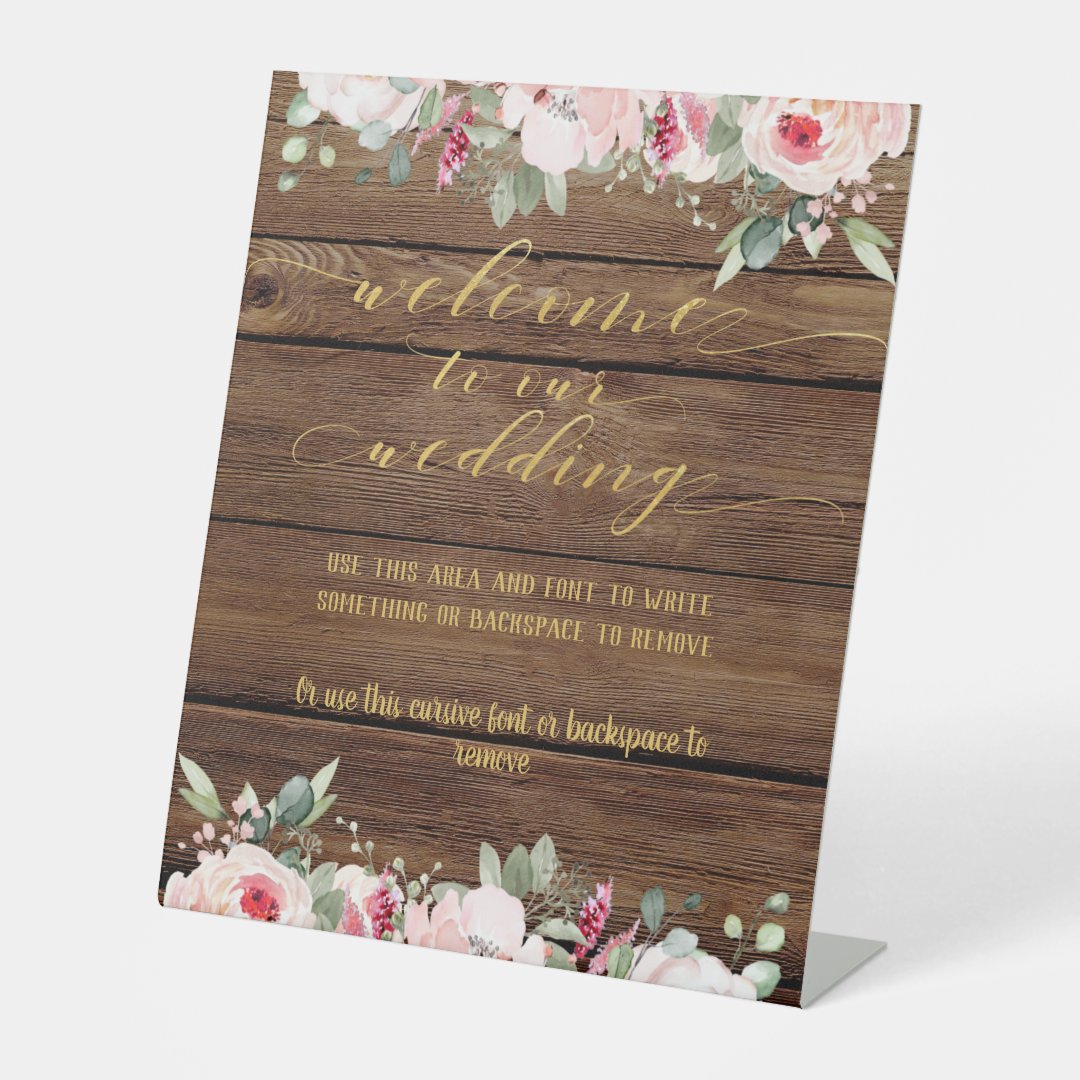 Blush Pink & Gold Fancy Font Calligraphy Welcome Pedestal Sign | Zazzle