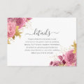 Blush Pink & Gold Floral Wedding Details Enclosure Card | Zazzle