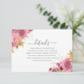 Blush Pink & Gold Floral Wedding Details Enclosure Card | Zazzle