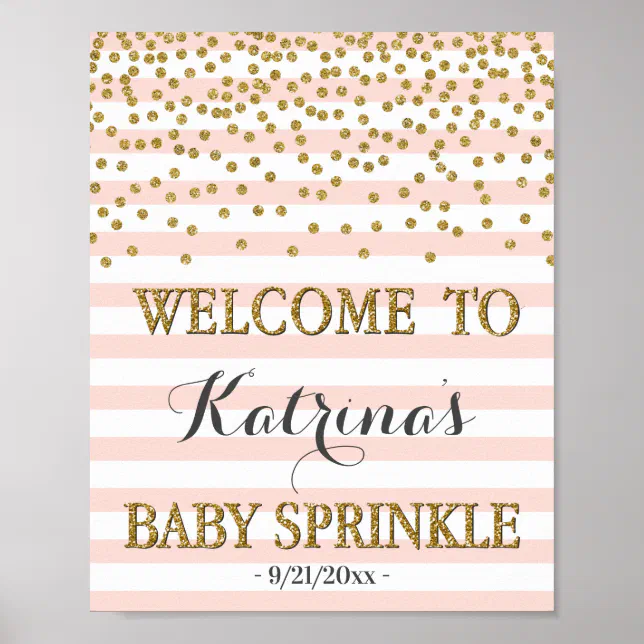 Blush Pink Gold Girl Baby Sprinkle Welcome Sign | Zazzle