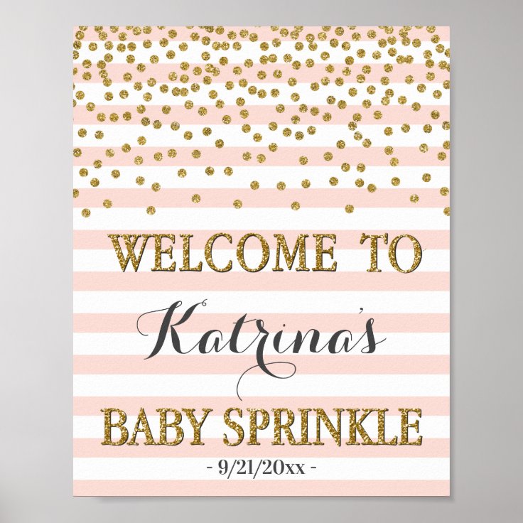 Blush Pink Gold Girl Baby Sprinkle Welcome Sign | Zazzle