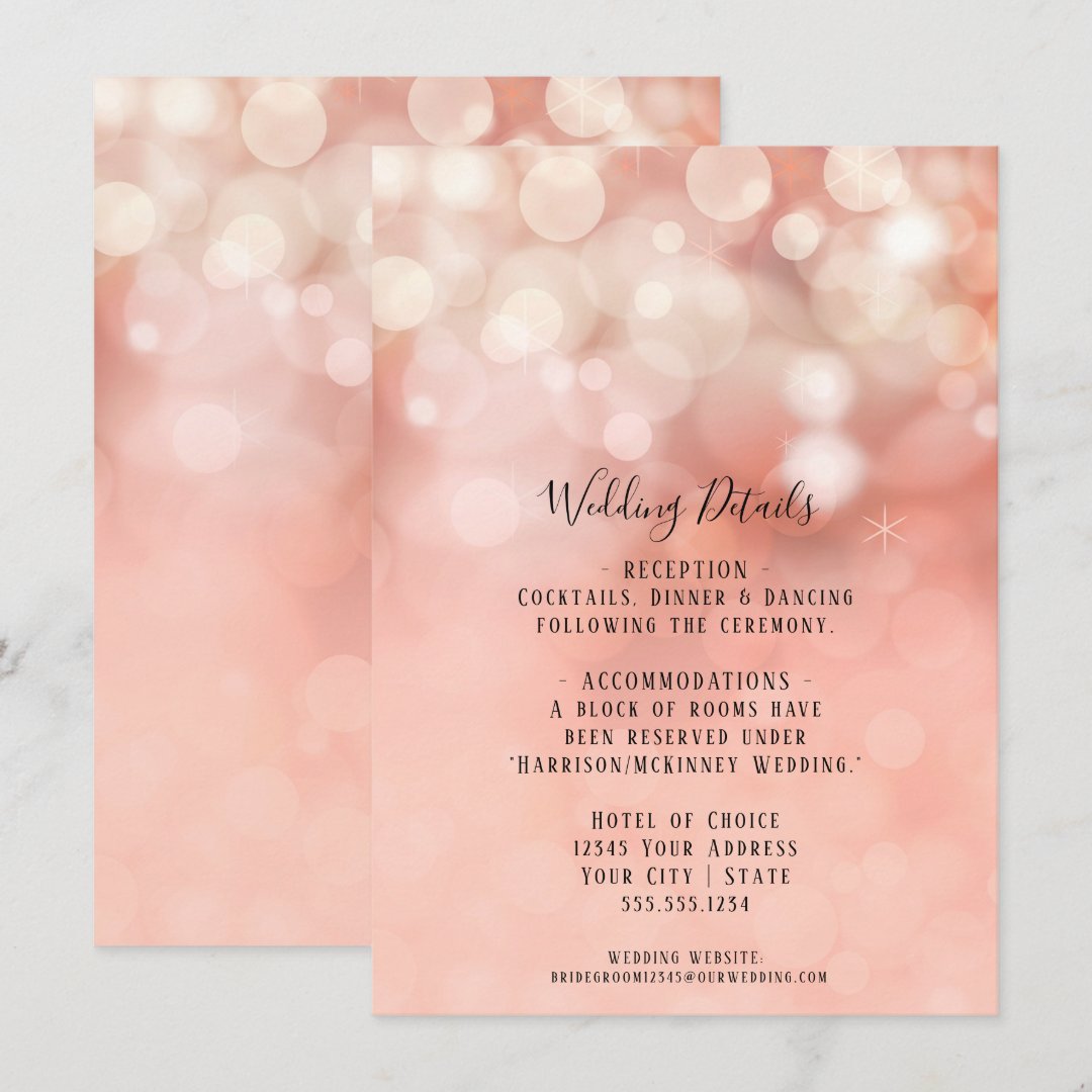 Blush Pink Gold Glitter Twinkle Lights Details Inv Invitation | Zazzle