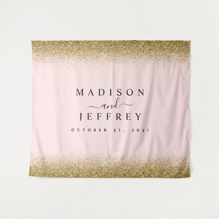 Blush Pink & Gold Glitter Wedding Backdrop | Zazzle