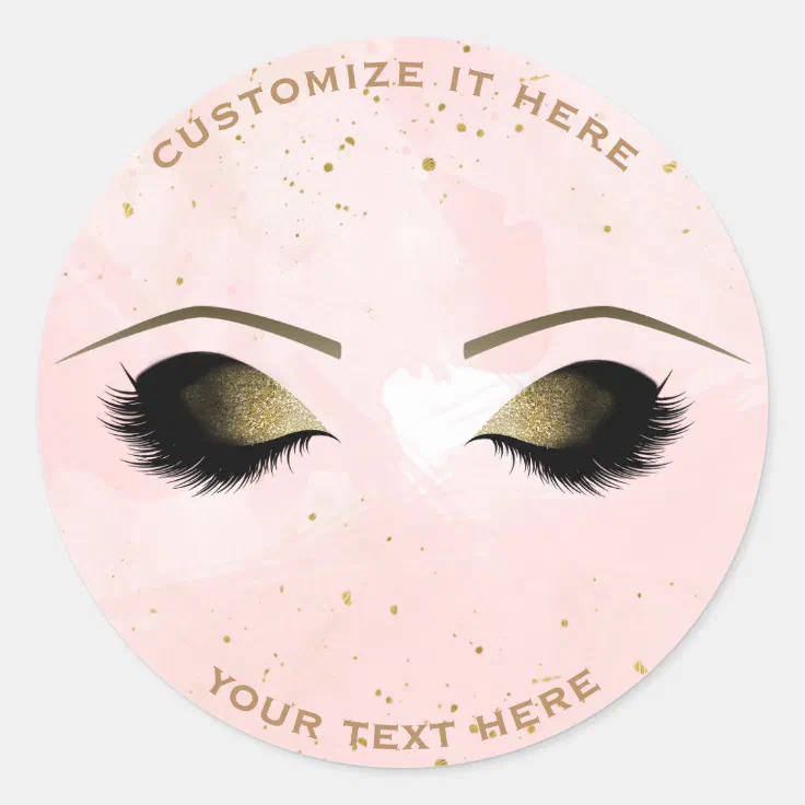 Blush Pink Gold Makeup Eyelashes Beauty Party Classic Round Sticker ...