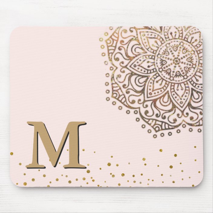 Blush Pink Gold Mandala Boho | Monogrammed Initial Mouse Pad | Zazzle.com