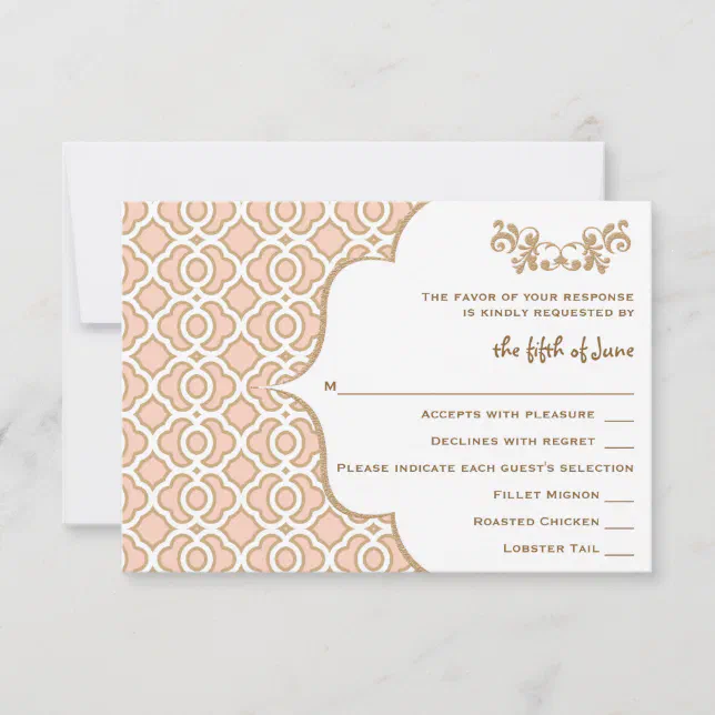 Blush Pink Gold Moroccan Wedding Response Cards | Zazzle