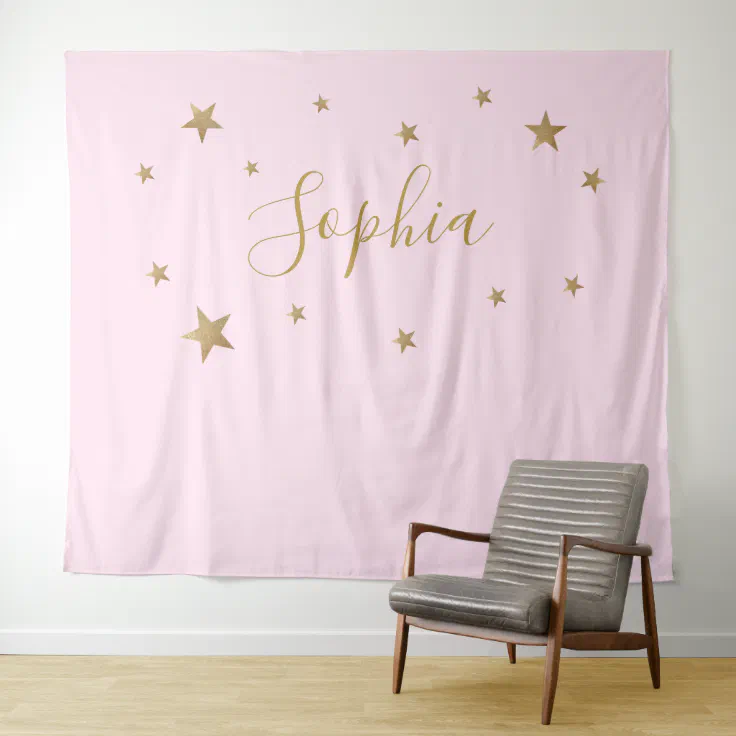 Blush pink Gold Stars Personalized Name backdrop | Zazzle