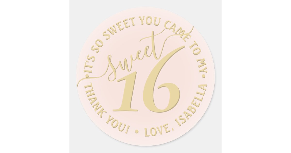 Blush Pink Gold Sweet 16th Birthday Party Favor Classic Round Sticker ...