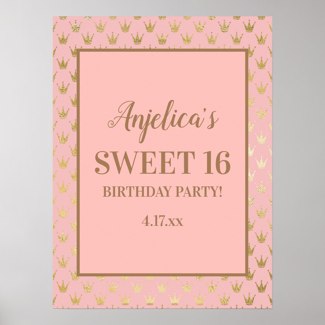 Blush Pink Gold Tiaras Girl's Sweet 16 Poster | Zazzle