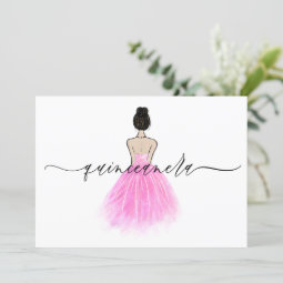 Blush Pink Gown Dress Script Quinceanera Party Invitation | Zazzle