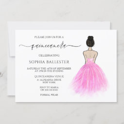 Blush Pink Gown Dress Script Quinceanera Party Invitation | Zazzle
