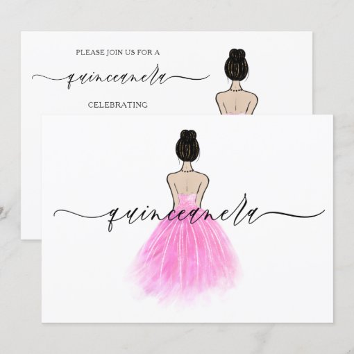 Blush Pink Gown Dress Script Quinceanera Party Invitation | Zazzle