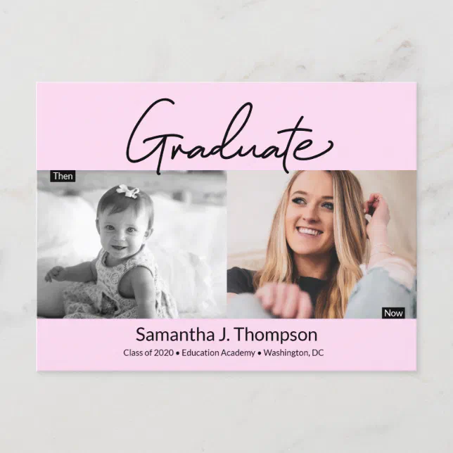 Blush pink Graduation Then and Now Graduate Photos Announcement ...