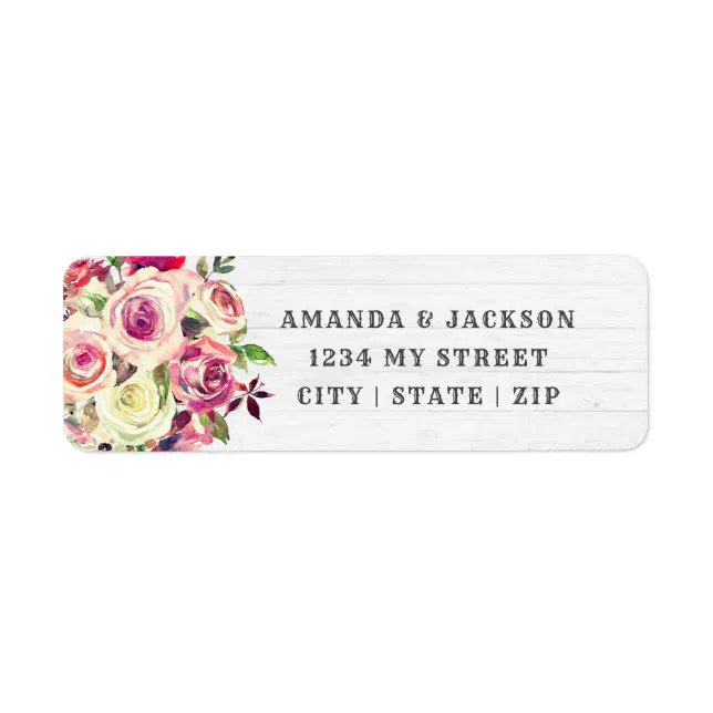 Blush Pink & Green Rose Wedding Return Address Label | Zazzle