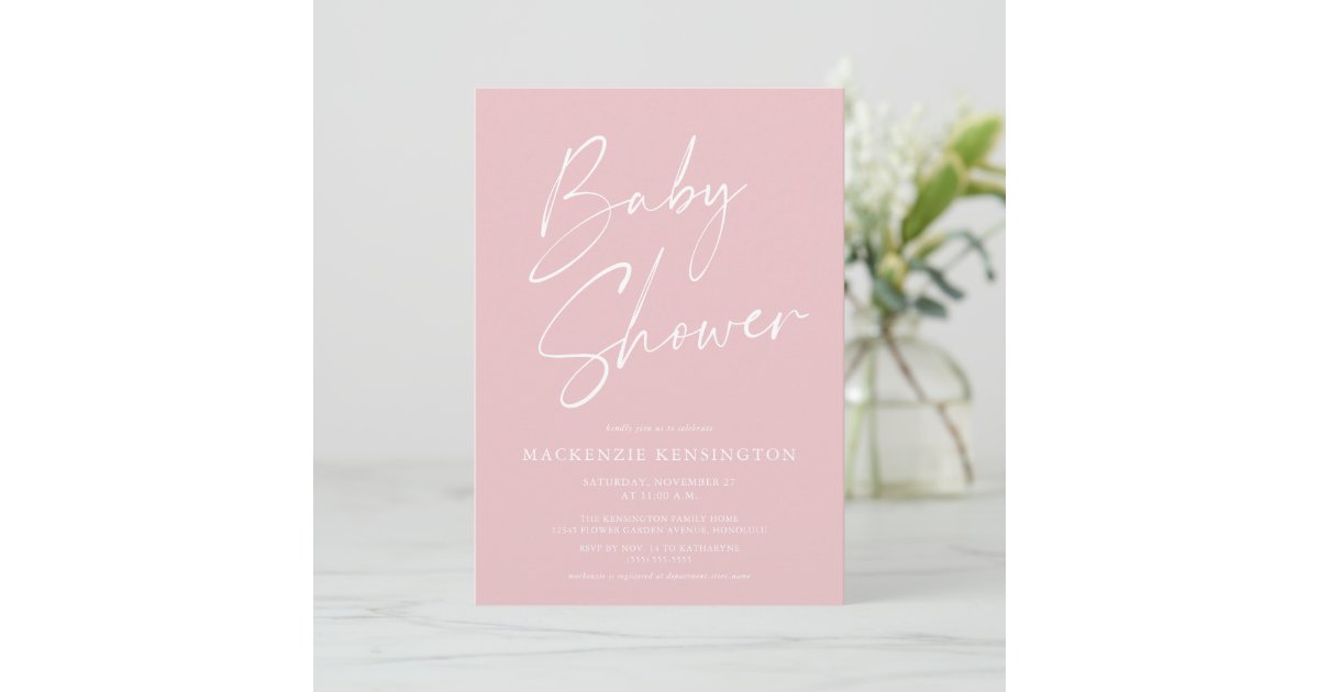 Blush Pink Handwritten Script Baby Girl Shower Inv Invitation | Zazzle