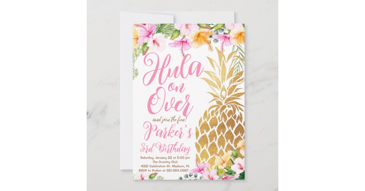 Blush Pink Hula on over, Luau, Pineapple Birthday Invitation | Zazzle