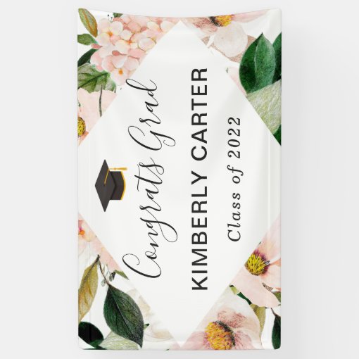 Blush Pink Hydrangea Floral Graduation Party Banner | Zazzle