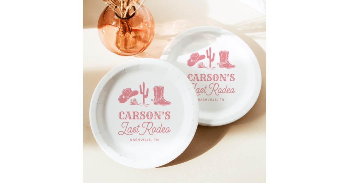 Blush Pink Last Rodeo Cowgirl Bachelorette Party Paper Plates | Zazzle