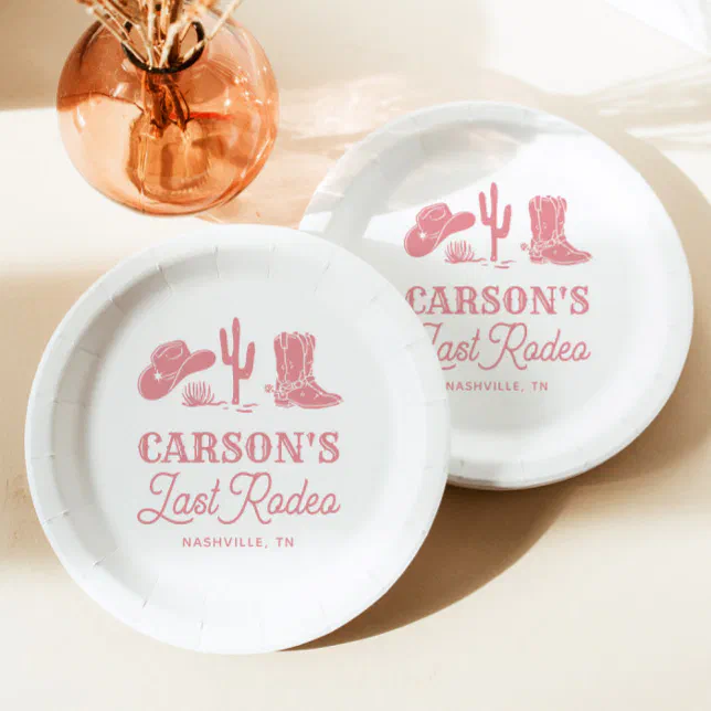 Blush Pink Last Rodeo Cowgirl Bachelorette Party Paper Plates | Zazzle