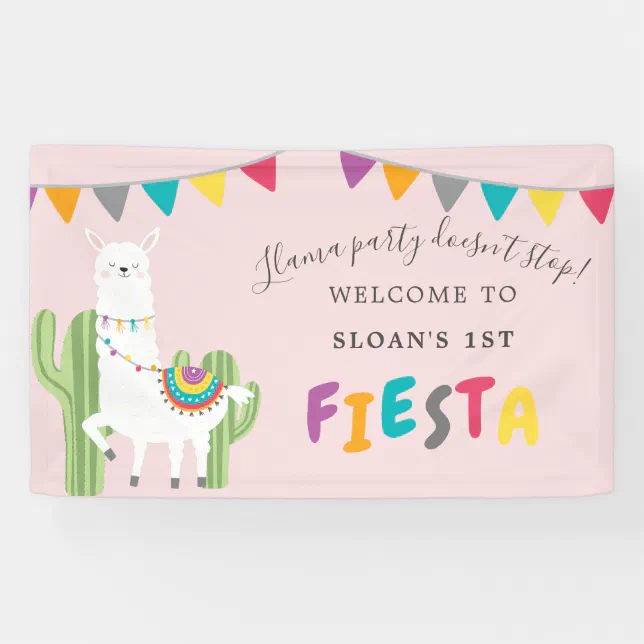 Blush Pink Llama Fun Cactus Birthday Party Welcome Banner | Zazzle