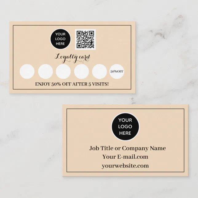 Blush Pink Logo QR Code Business Reward Punch Loyalty Card | Zazzle