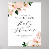 Blush Pink Magnolias Floral Baby Shower Welcome Poster | Zazzle