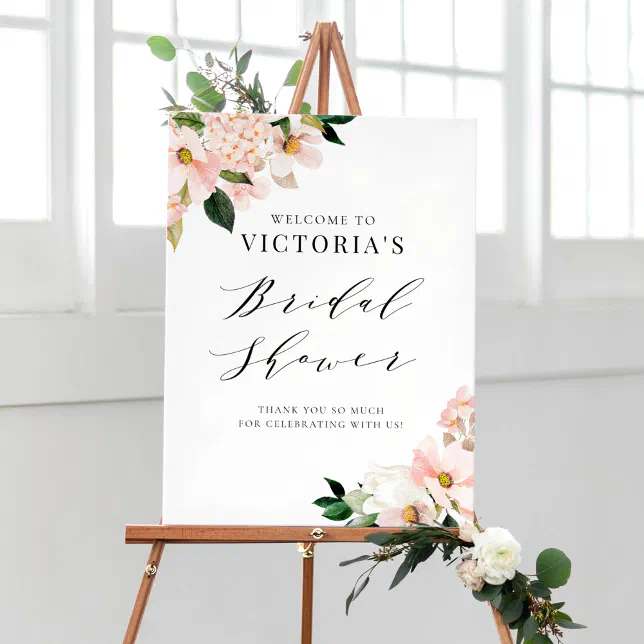 Blush Pink Magnolias Floral Bridal Shower Welcome Poster | Zazzle