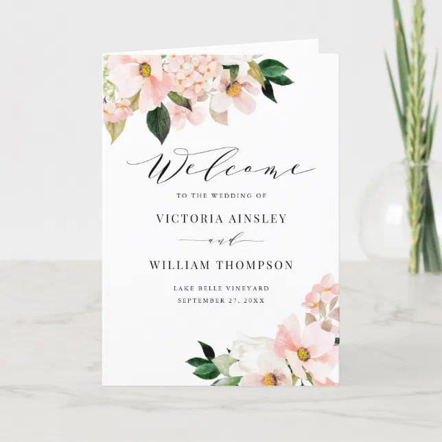 Blush Pink Magnolias & Hydrangeas Wedding Booklet Program | Zazzle