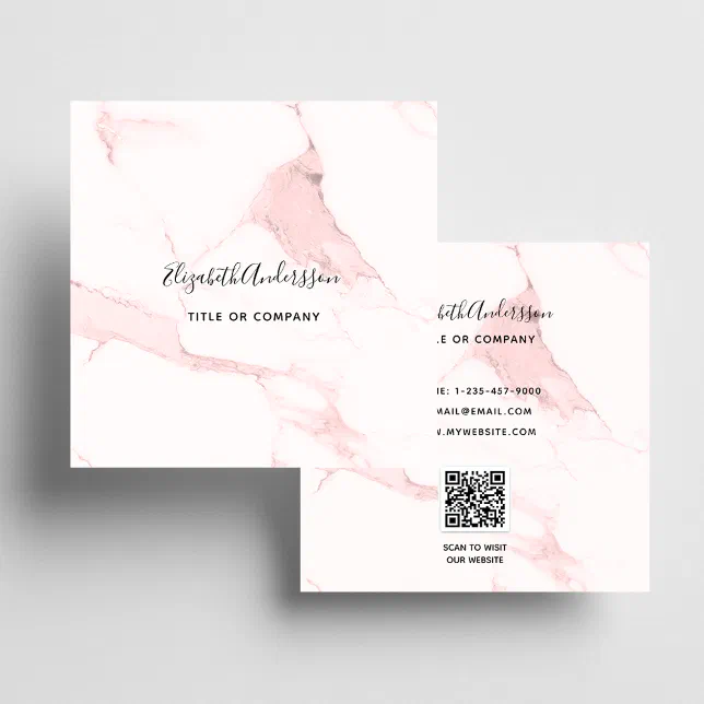 Blush pink marble QR code elegant Square Business Card | Zazzle