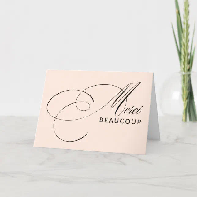 Blush Pink Merci Beaucoup Elegant Calligraphy Thank You Card | Zazzle