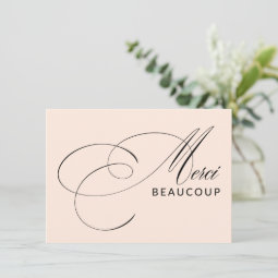 Blush Pink Merci Beaucoup Elegant Calligraphy Thank You Card | Zazzle