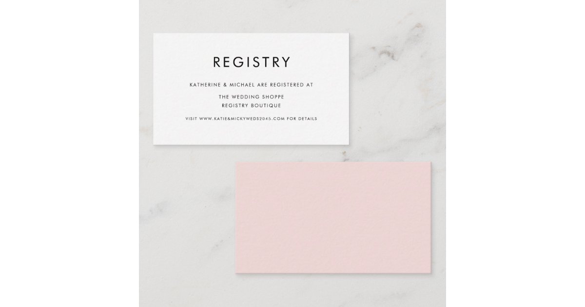 Blush Pink Minimalist Typography Wedding Registry Enclosure Card | Zazzle