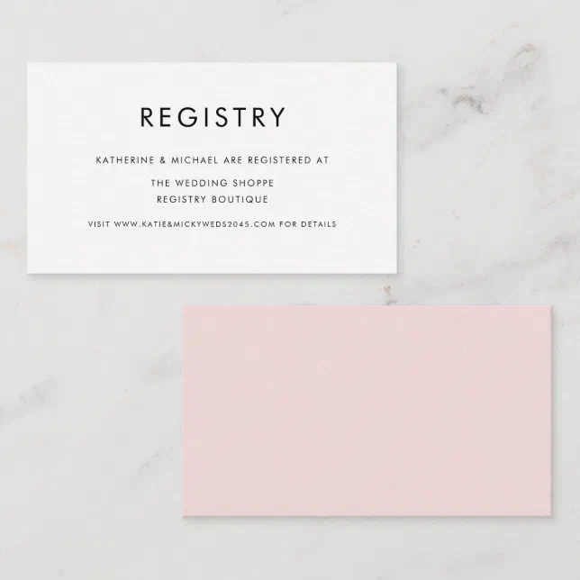 Blush Pink Minimalist Typography Wedding Registry Enclosure Card | Zazzle