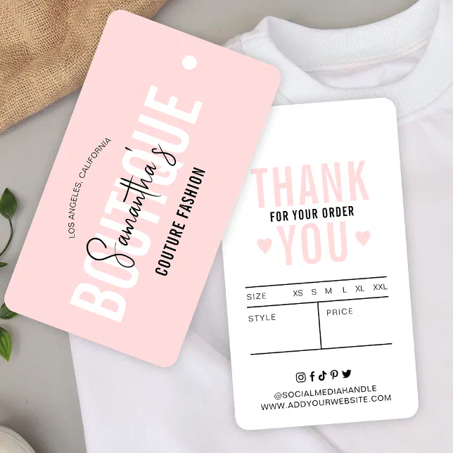 Blush Pink Modern Clothing Boutique Price Hang Tag | Zazzle