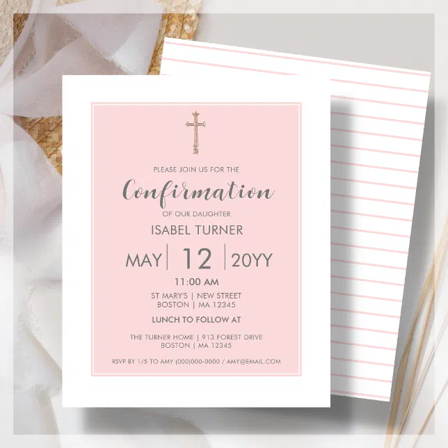 Blush Pink | Modern Confirmation budget Invitation | Zazzle