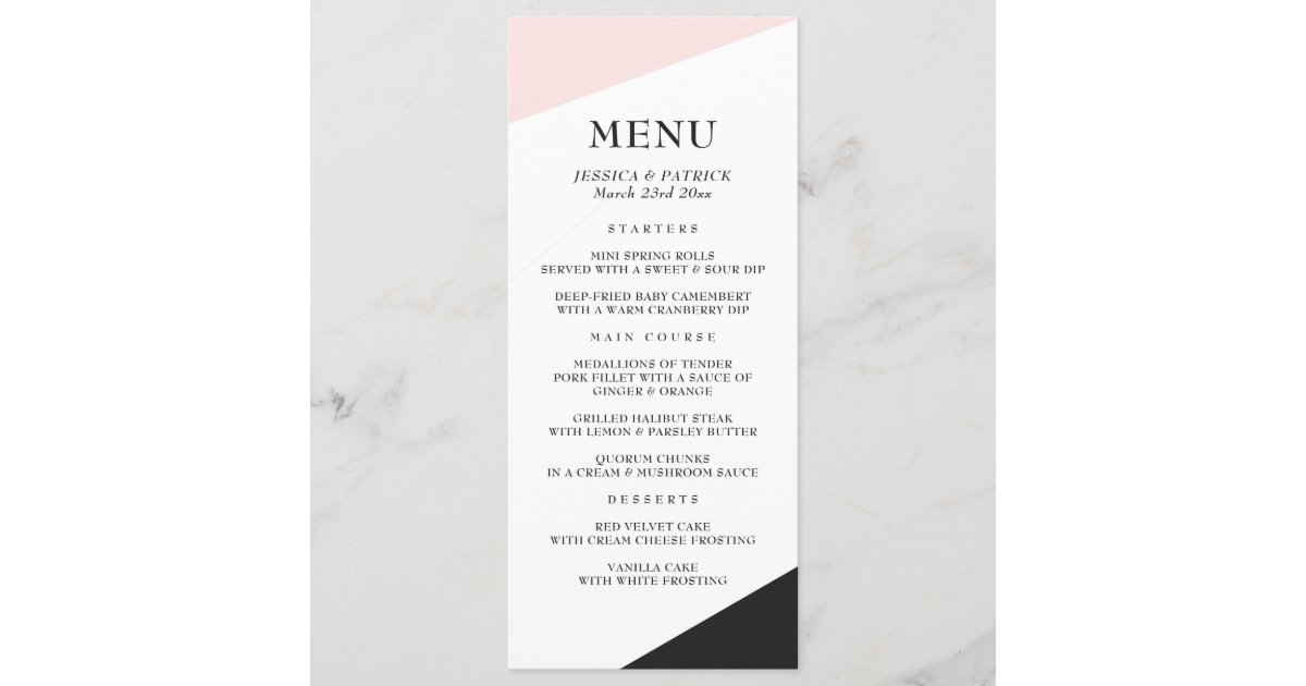 Blush Pink Modern Minimalist Accents Wedding Menu | Zazzle