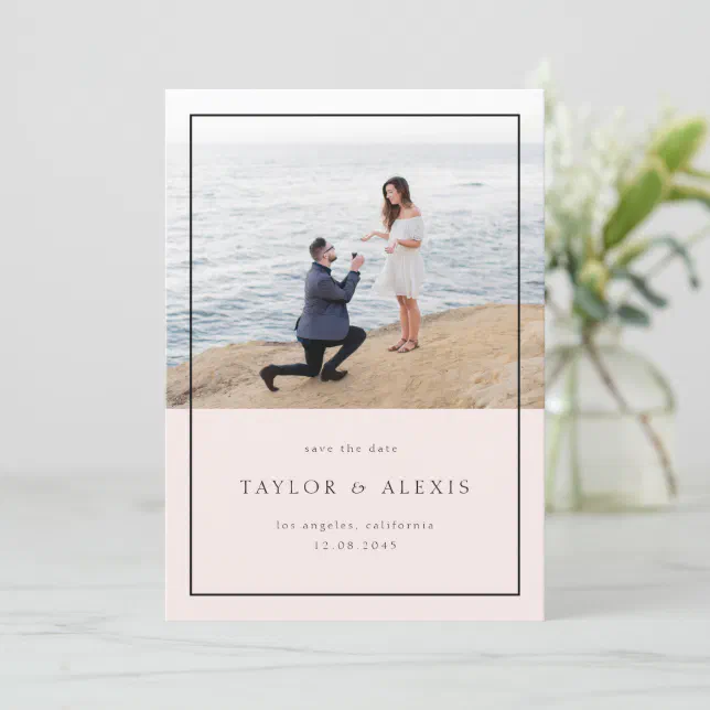 Blush Pink Modern Minimalist Frame Photo Save The Date | Zazzle