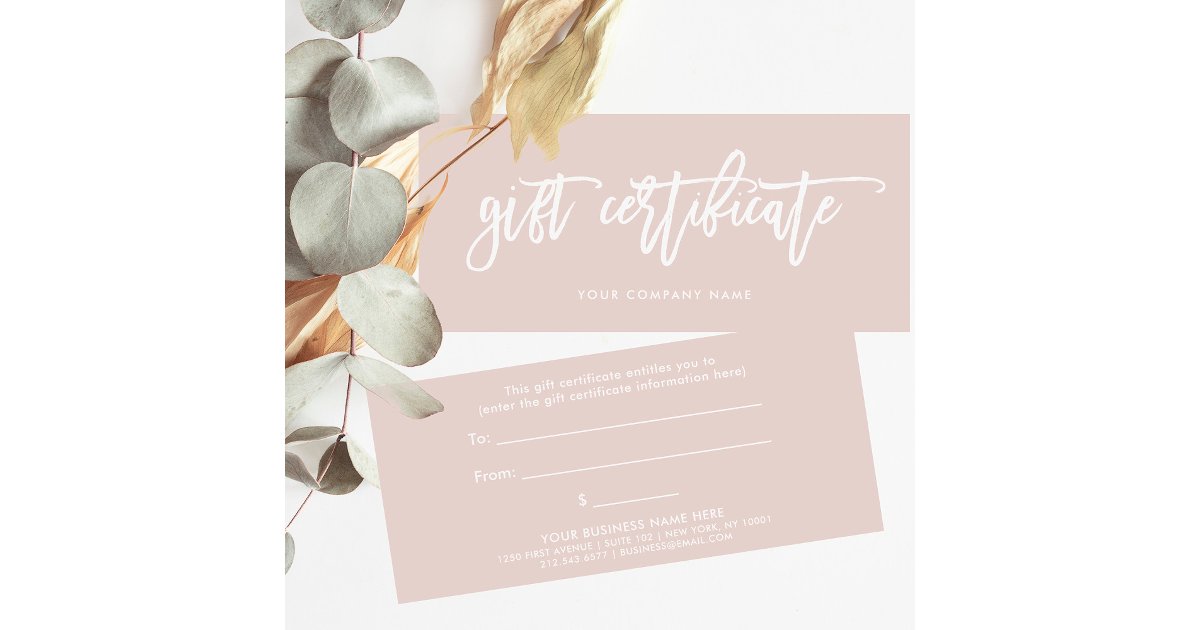 Blush Pink Modern Script | Gift Certificate | Zazzle