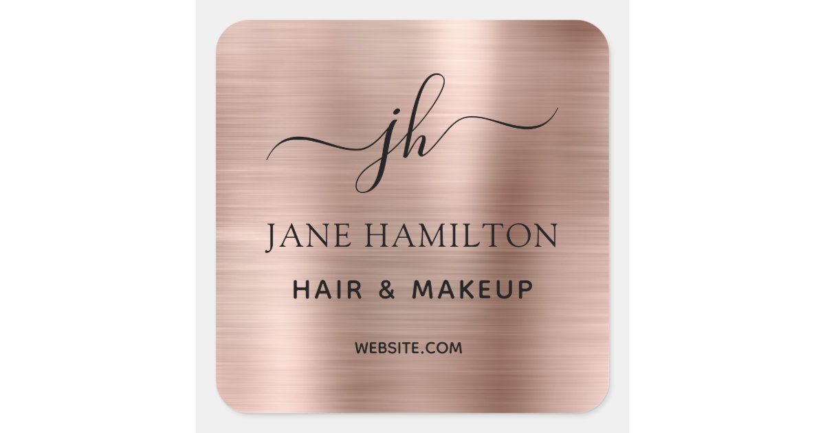 Blush Pink Monogram Business Logo Square Sticker | Zazzle